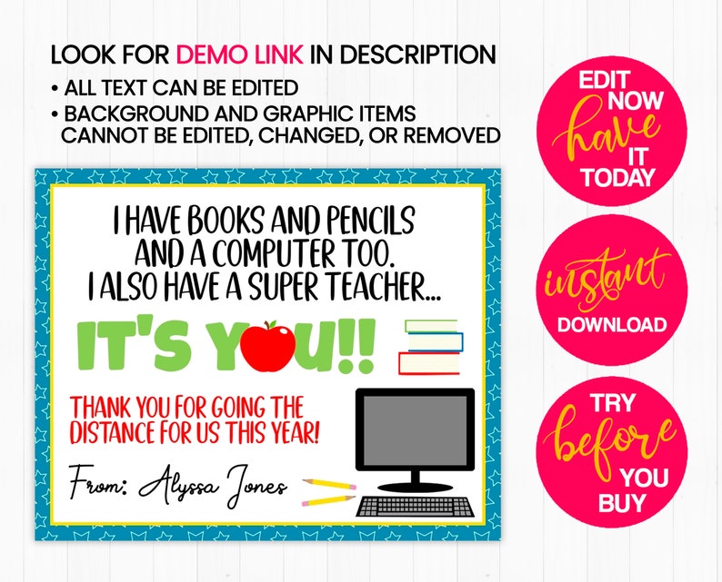 PRINTABLE Teacher Appreciation Thank You Gift Tag | Virtual School PTA ...