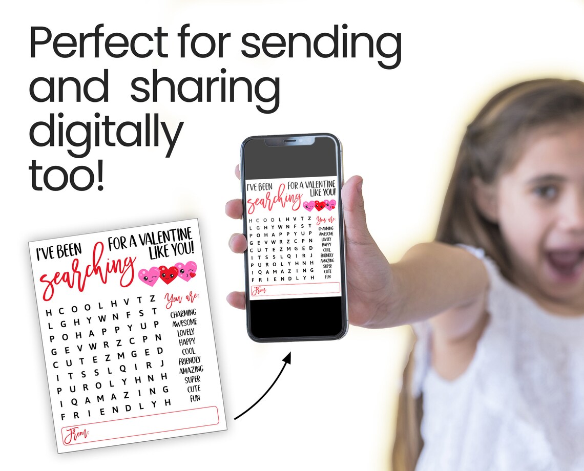 PRINTABLE Kid's Classroom Valentines Cards | Searching for You | Word ...