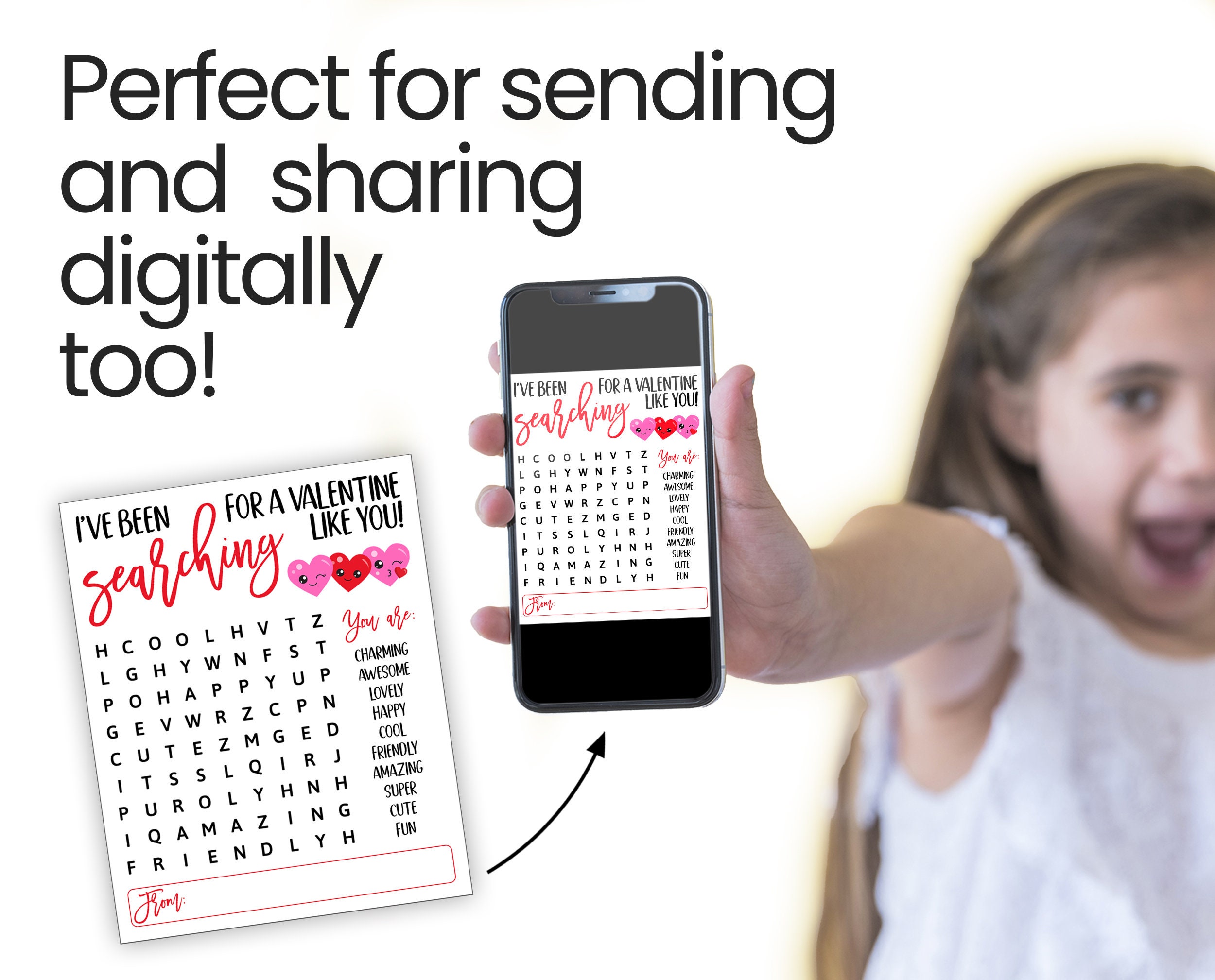 PRINTABLE Kid's Classroom Valentines Cards | Searching for You | Word ...