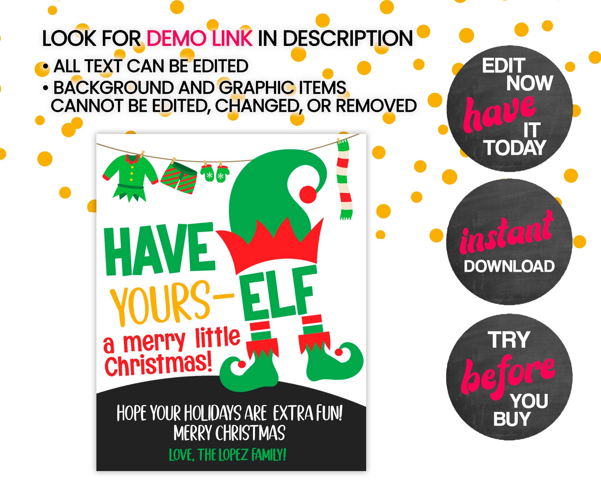 PRINTABLE Have Your Elf a Merry Lil Christmas Holiday Editable Gift Tag ...