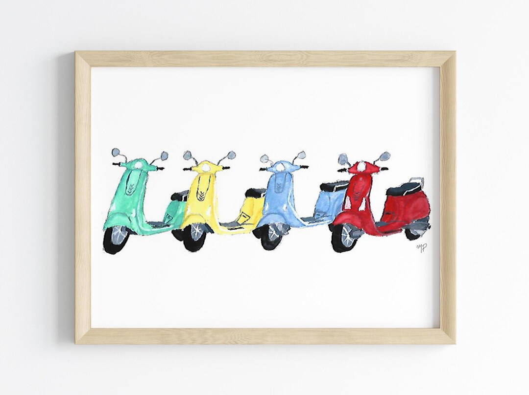 Vespa Watercolor Print | Moped Wall Art | Scooter Art | Sport Wall Art ...