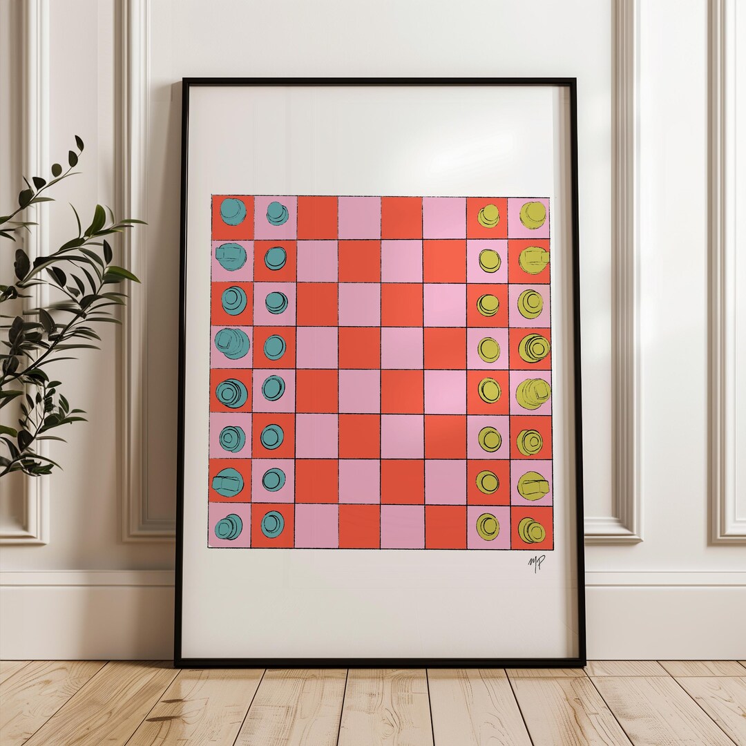 Pink Chess Board Game Art Print: Playful Kids Room Decor (digital ...