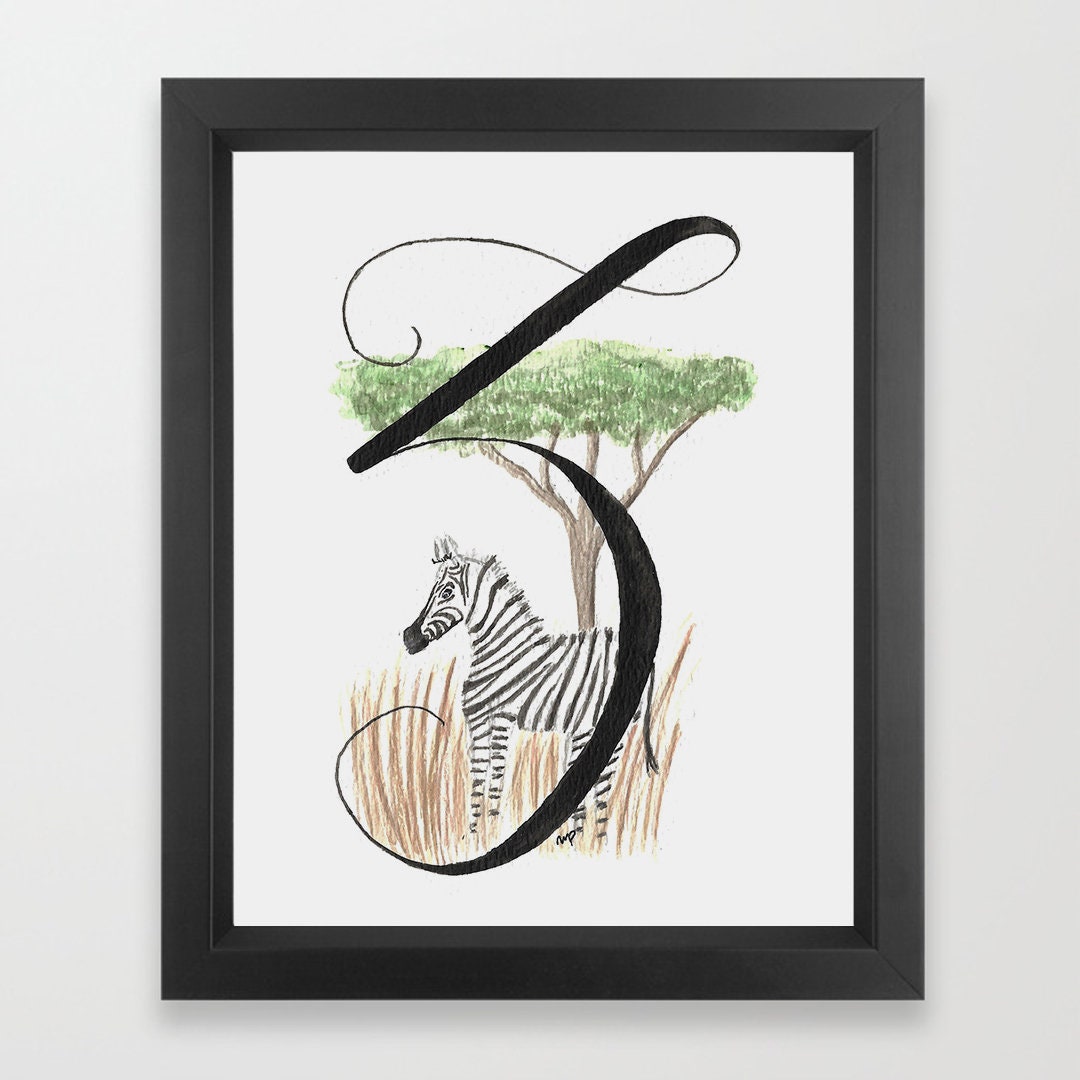 Animal Alphabet Watercolor Digital Download Print | Letter Z Zebra ...