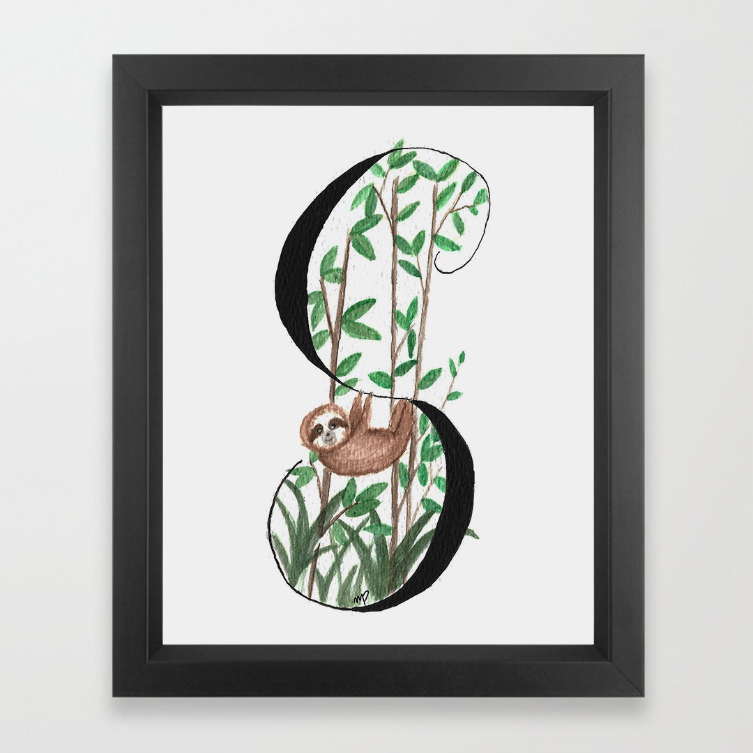 Sloth Letter S Watercolor Print: Animal Alphabet Nursery Art (digital ...