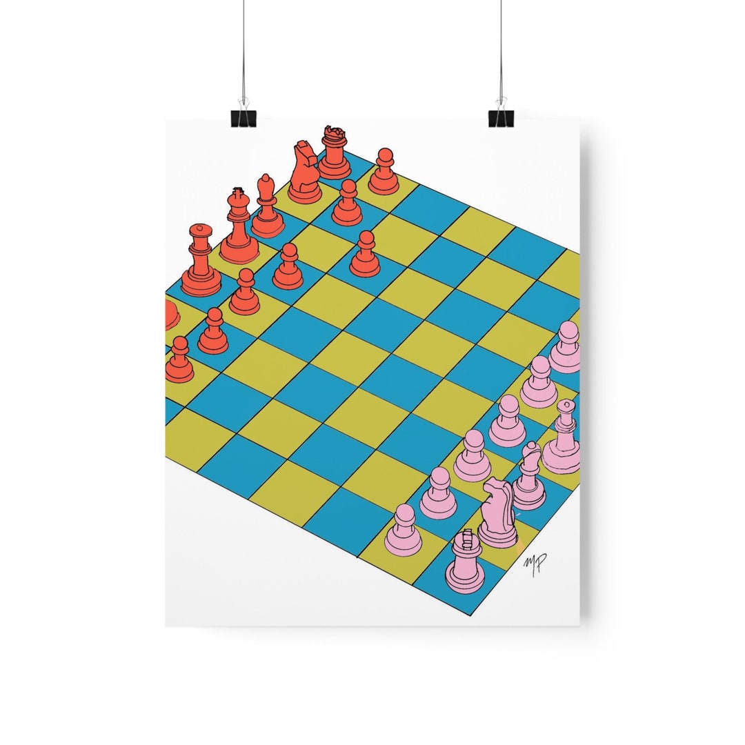 Chess Board Game Night Blue Green Matte Poster Art Print - Etsy