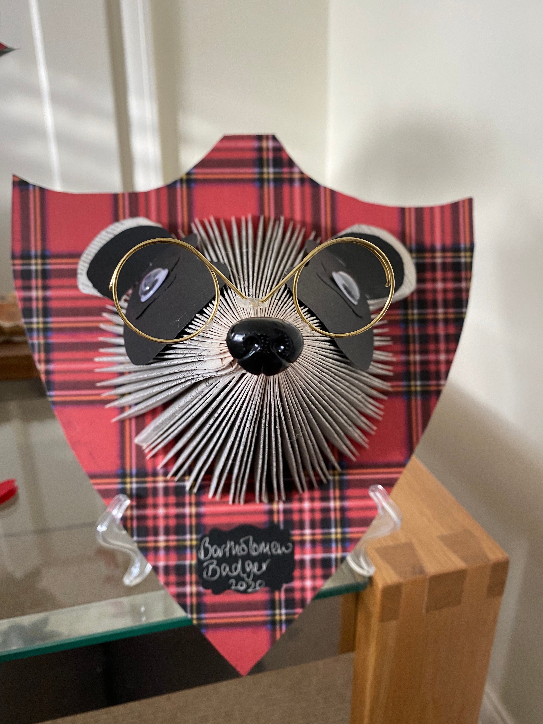 Faux badger hunting trophy/cruelty free taxidermy/recycled book pages ...