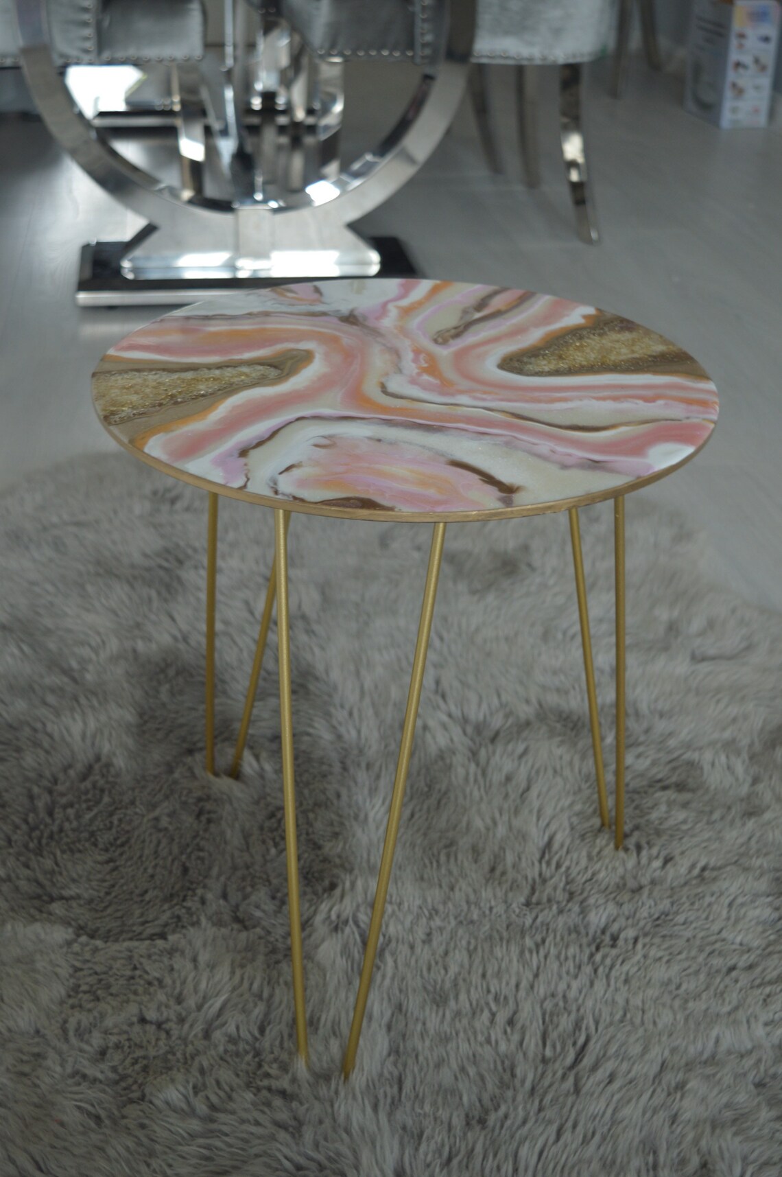 SOLD Resin Side Table Stunning Glossy Geode Handmade Luxury Art Unique ...