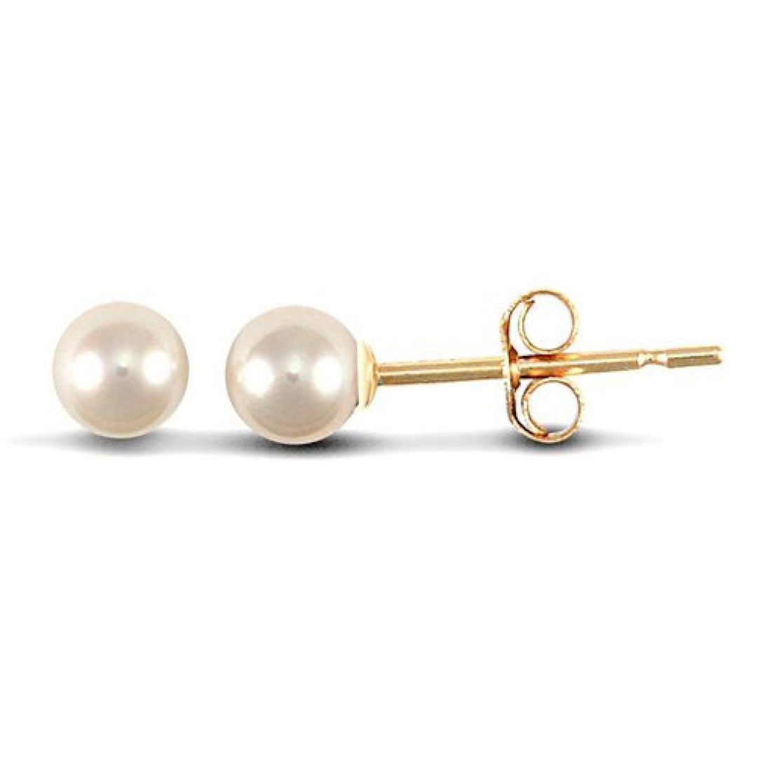 9ct Gold Pearl Earrings - 4mm Pearl Stud Earrings - Butterfly Fastener ...