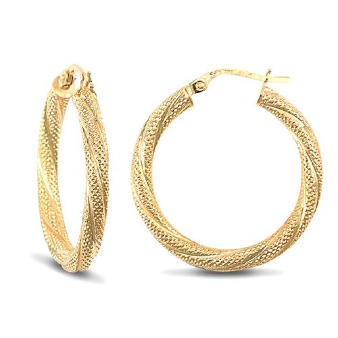 9ct Yellow Gold Creole Hoop Earrings Frosted Twist Creole Hoops ...