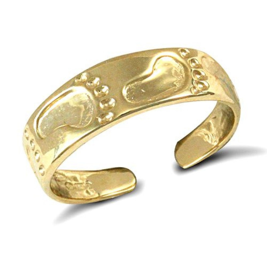 9ct Gold Toe Ring FOOTPRINT DESIGN Solid Gold Toe Ring Easy Adjust REAL ...