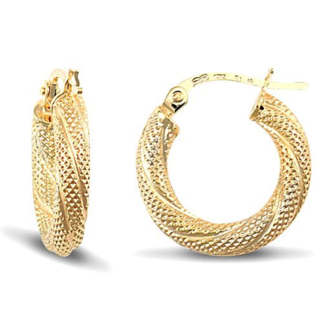 9ct Yellow Gold Creole Hoop Earrings Frosted Twist Creole Hoops ...