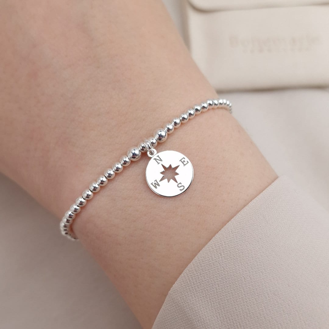 Sterling Silver Compass Bracelet for Women, Dainty Silver Bracelet ...