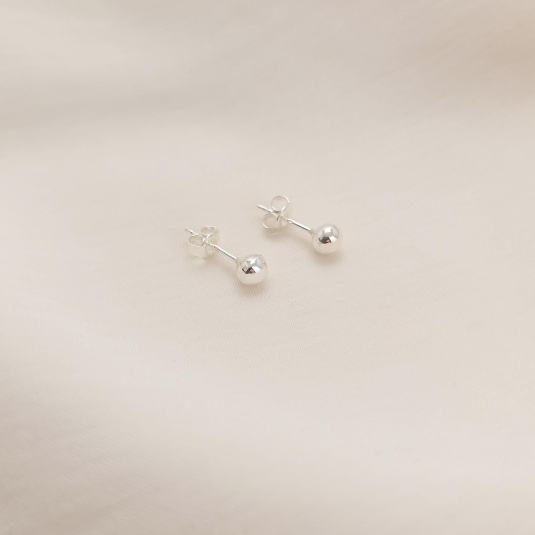 5mm Stud Earrings in Sterling Silver, Round Stud Earrings, Ball Stud ...