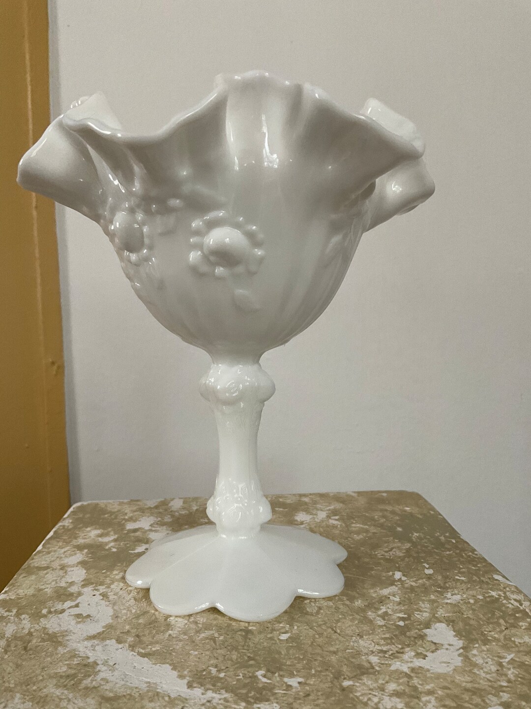 Reduced - ROSE MILK Glass, by FENTON, Crimped Compote, Gorgeous - Etsy