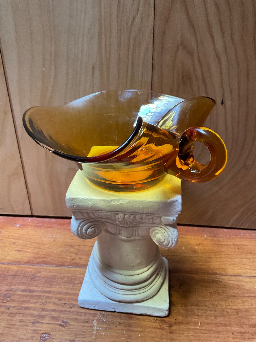 Reduced ART GLASS Handled NAPPY, Amber - Etsy