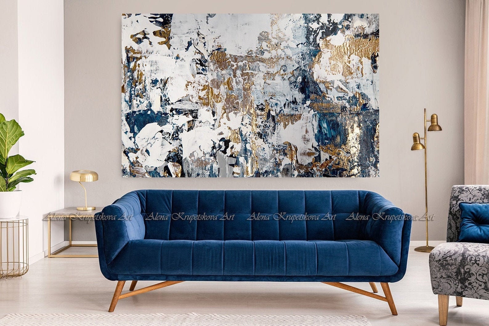 Grey and blue wall decor Abstract canvas art Gray blue wall | Etsy