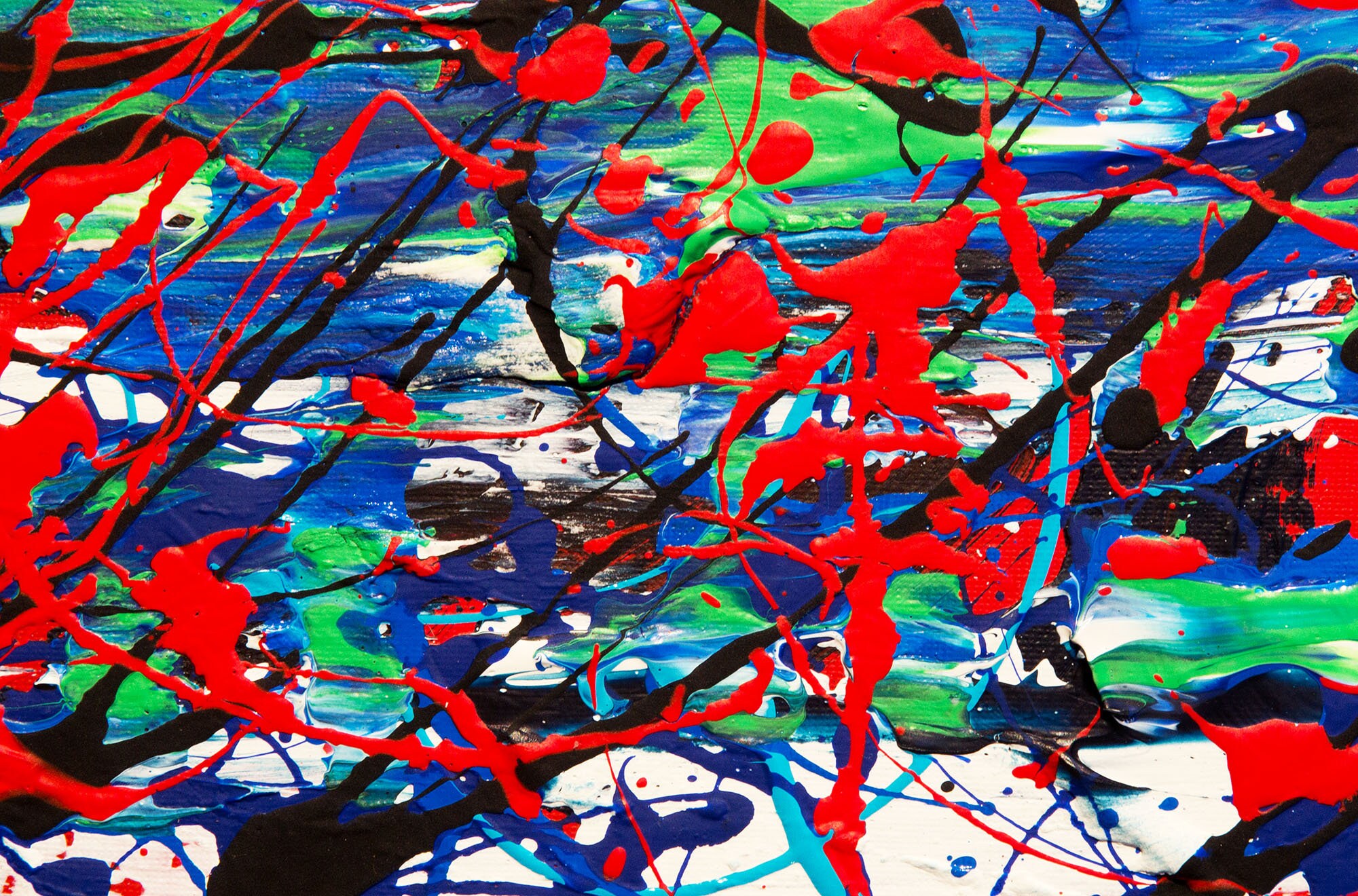 Red and Blue Artwork in Jackson Pollock Style Beautiful Large | Etsy