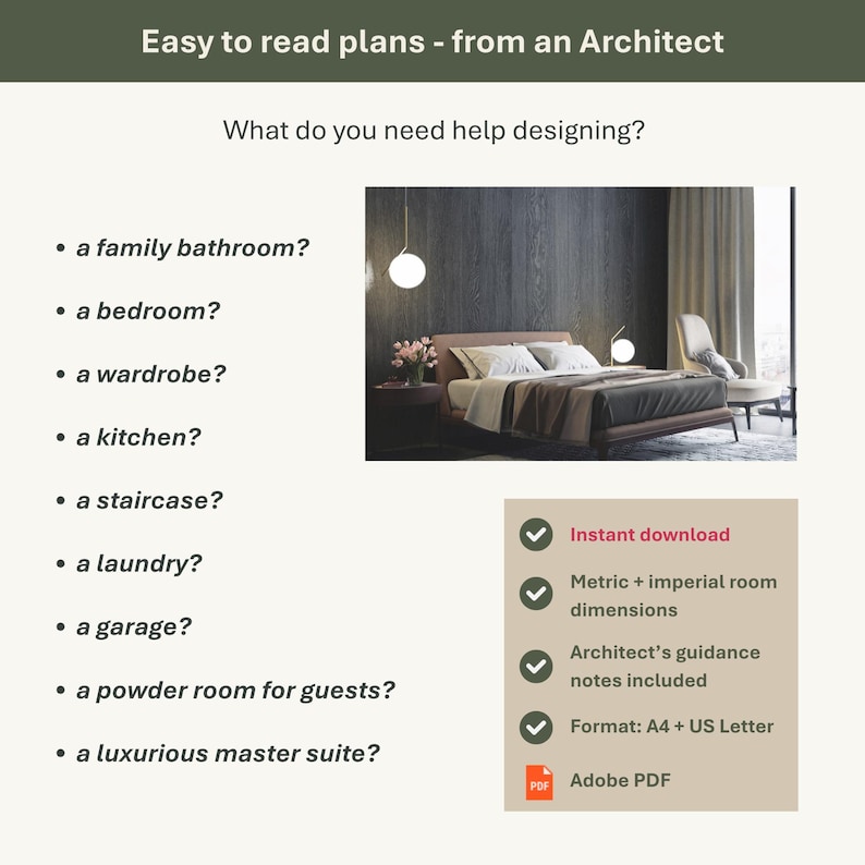 Dimensioned Architect Plans Bundle | Custom Stairs | Modern Bedroom ...