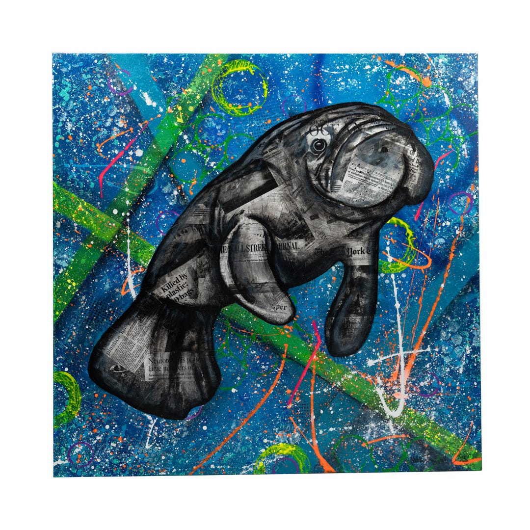 Barbara Manatee – Original Mixed Media Painting | Sassy Sea Cow Wall ...