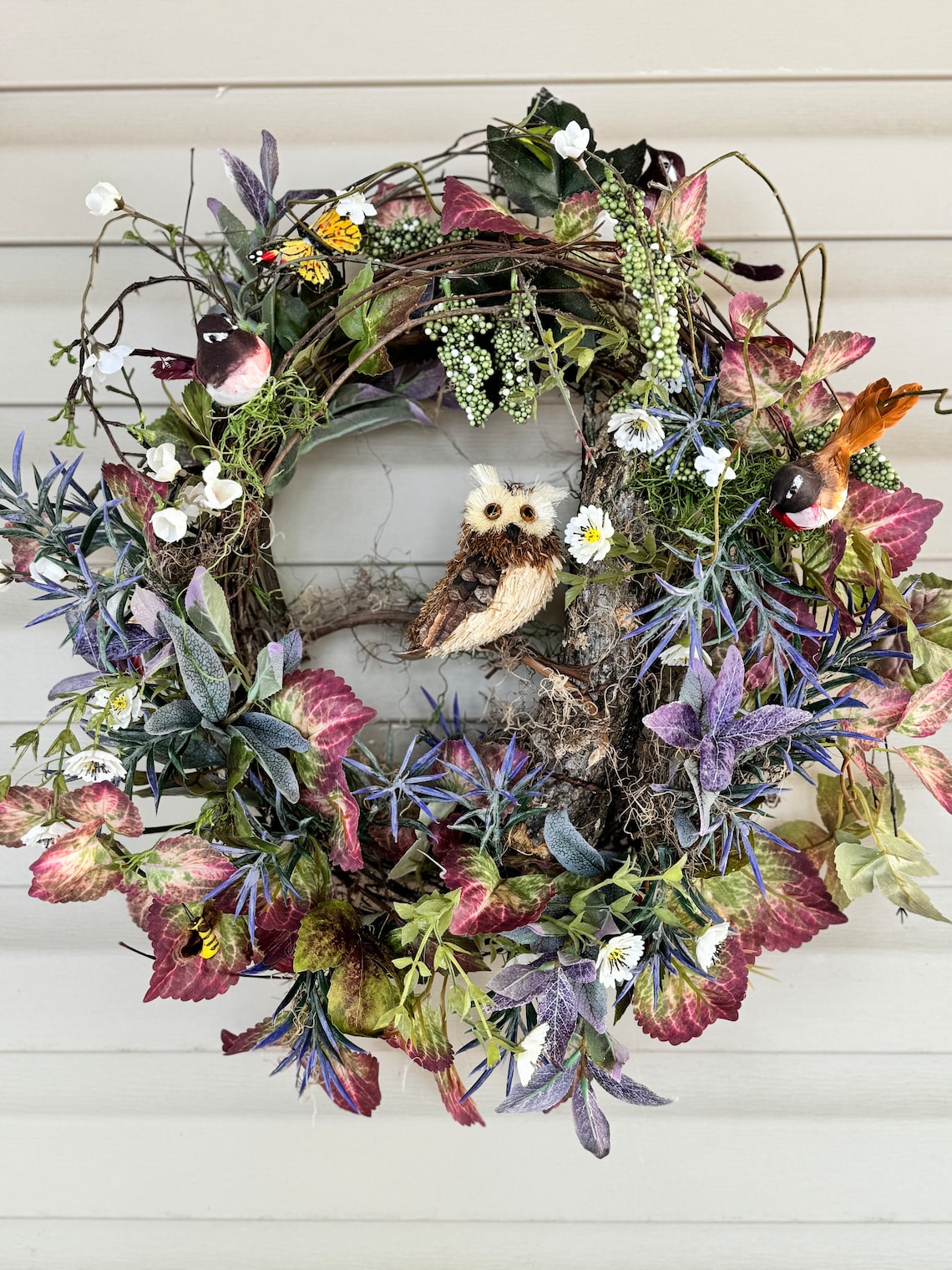 Woodland Rustic All Seasons Wreath for Front Door, Wreath With Owl ...