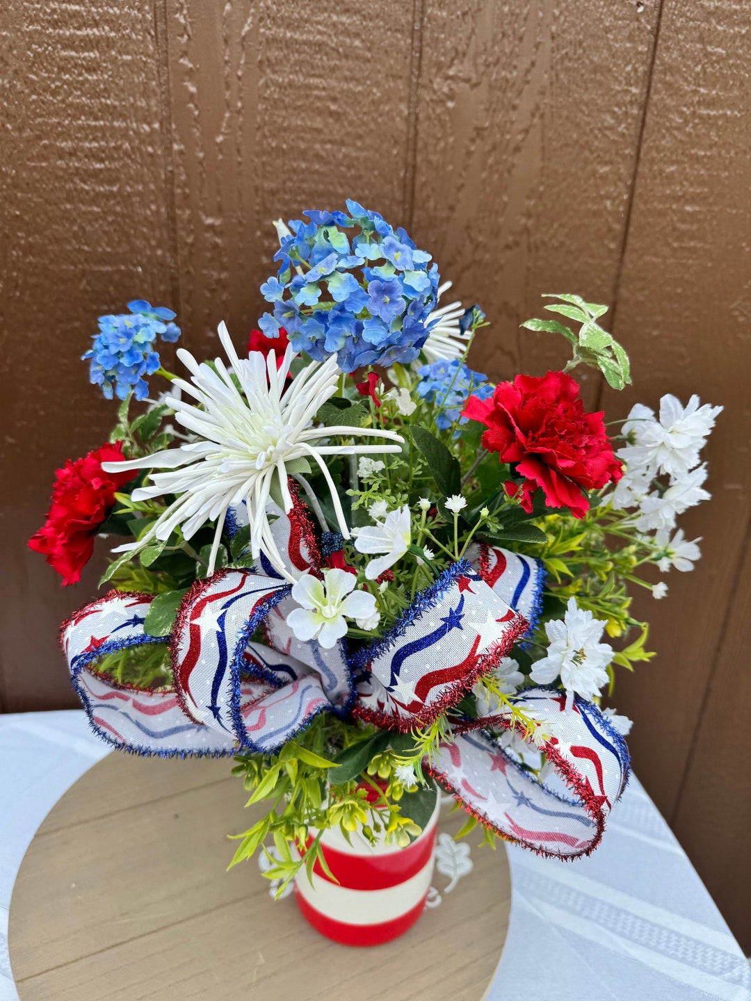 Patriotic Floral Arrangement, Red White Blue Floral Arrangement, 4th of ...
