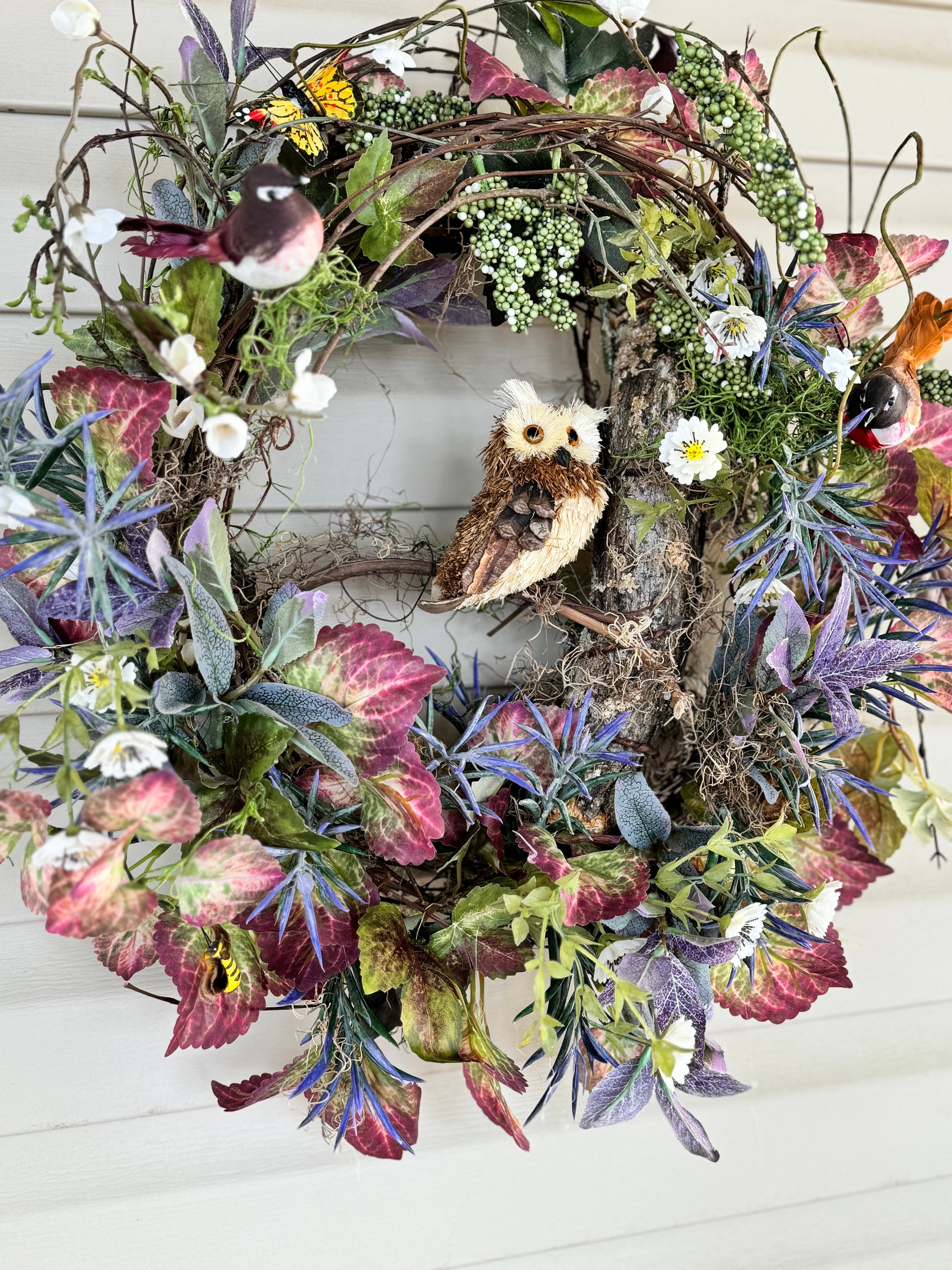 Woodland Rustic All Seasons Wreath for Front Door, Wreath With Owl ...