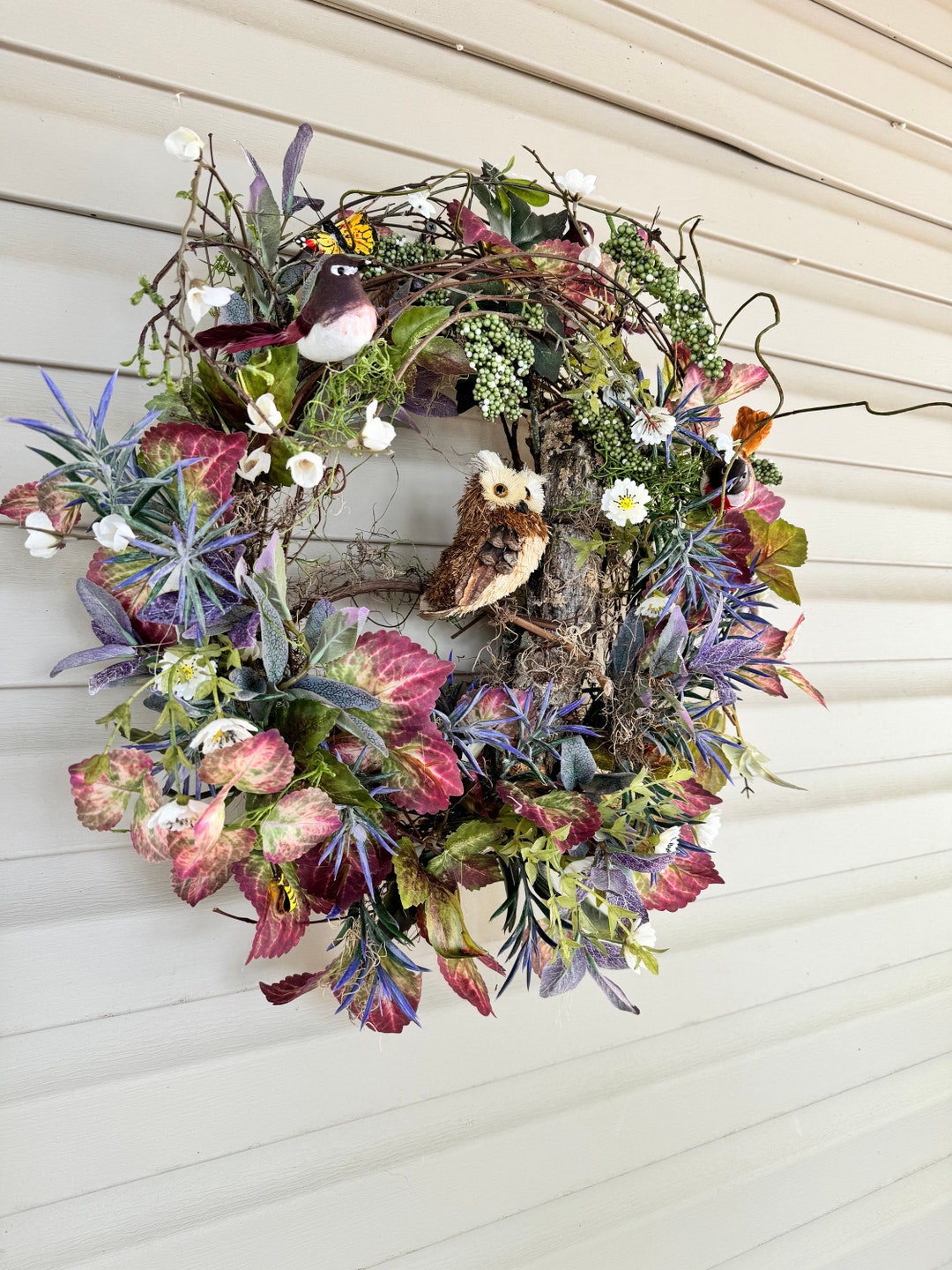 Woodland Rustic All Seasons Wreath for Front Door, Wreath With Owl ...
