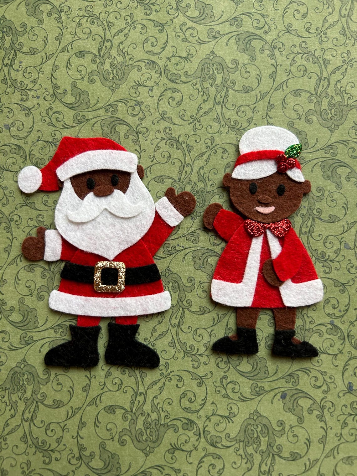 Mr and Mrs Claus Christmas Felt Die Cut Miss Santa Claus Black Brown ...