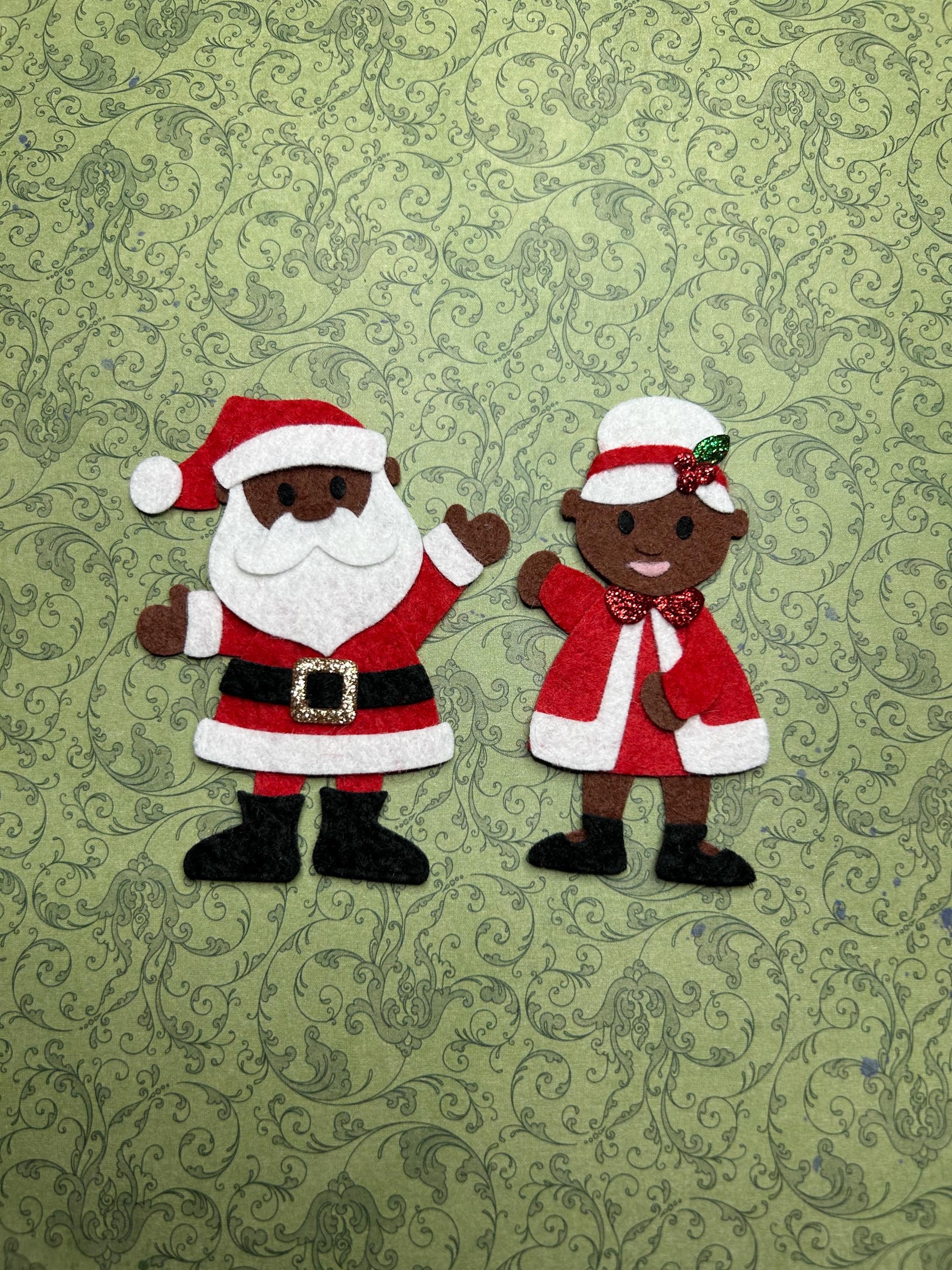 Mr and Mrs Claus Christmas Felt Die Cut Miss Santa Claus Black Brown ...