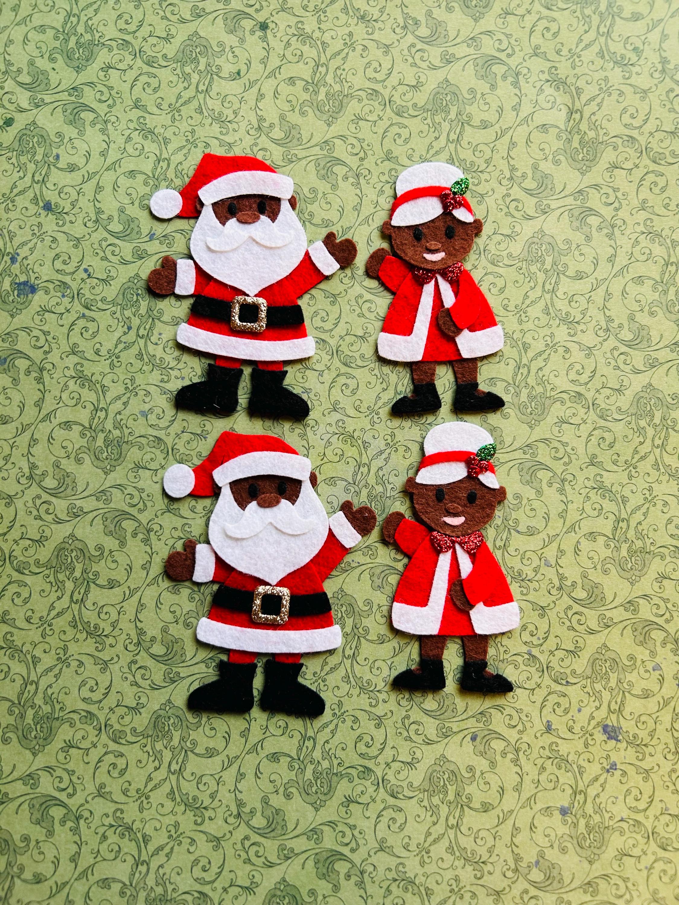 Mr and Mrs Claus Christmas Felt Die Cut Miss Santa Claus Black Brown ...