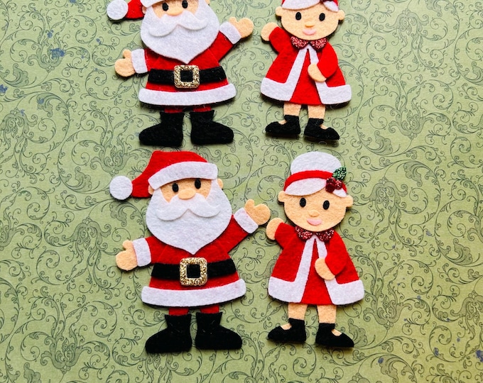Mr and Mrs Claus Christmas Felt Die Cut Miss Santa Claus Kris Kringle ...