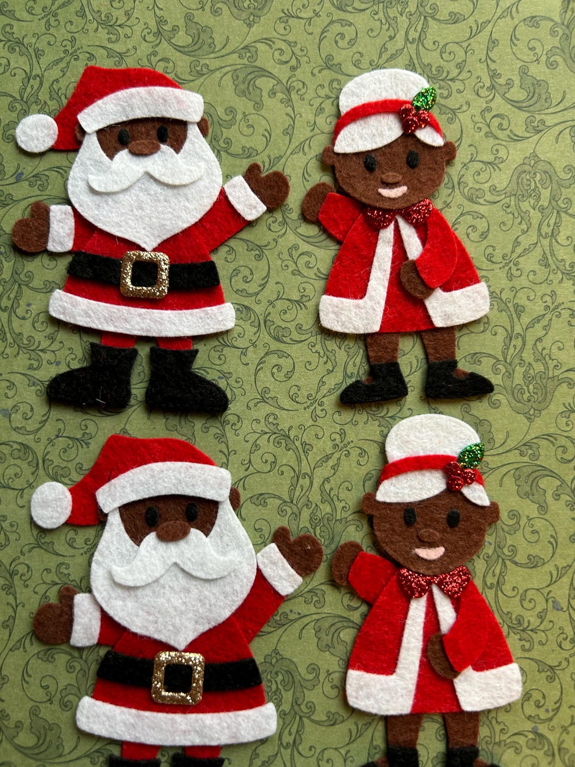 Mr and Mrs Claus Christmas Felt Die Cut Miss Santa Claus Black Brown ...