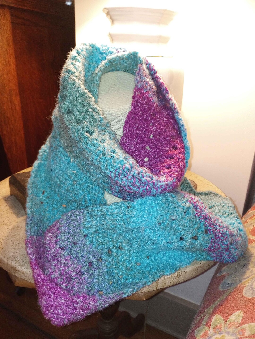 Vibrant Neon Cotton Candy Chevron Scarf Crocheted From Acrylic Yarn - Etsy