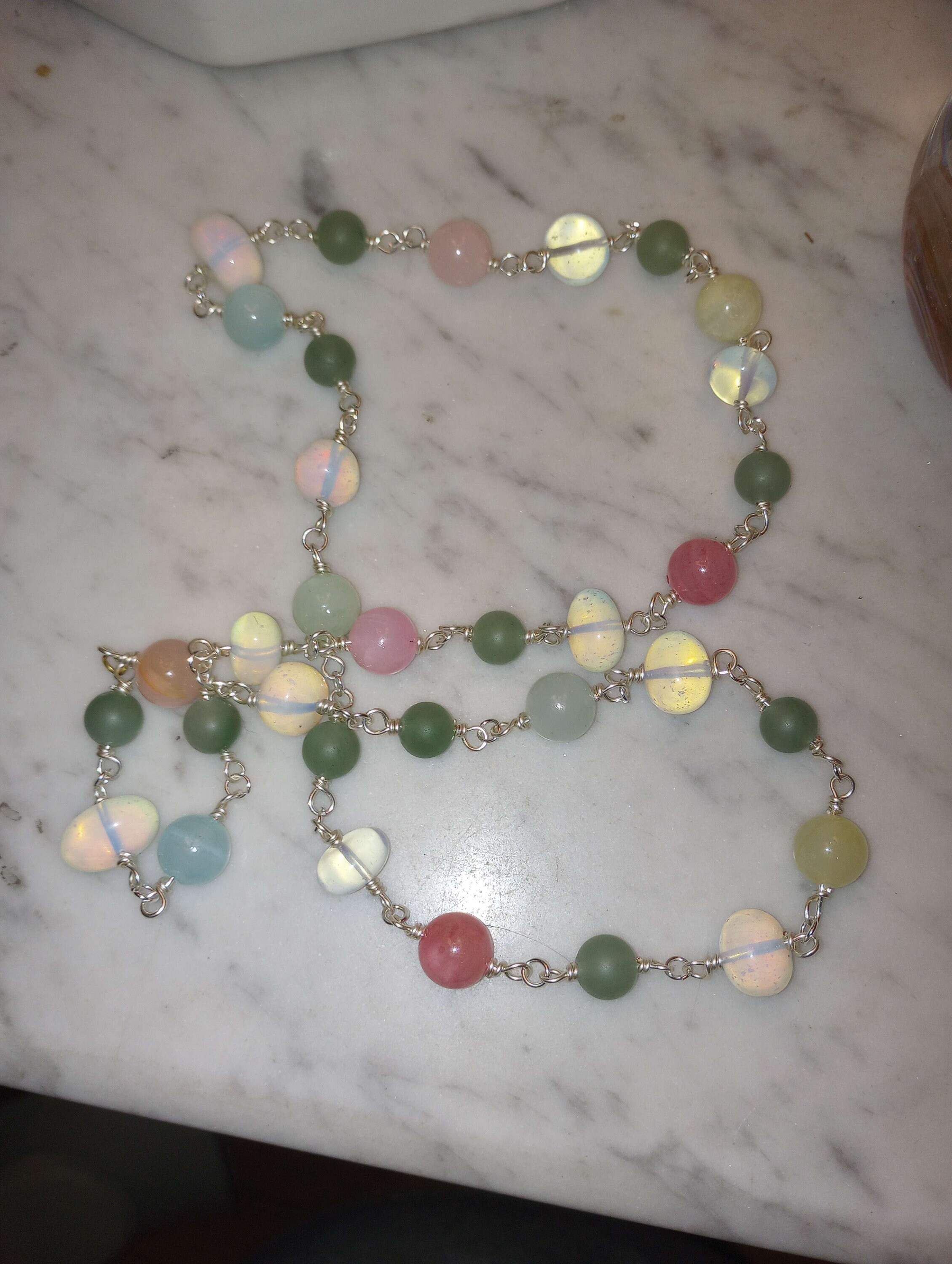 Pastel Quartz Aventurine and Glass Long Necklace - Etsy