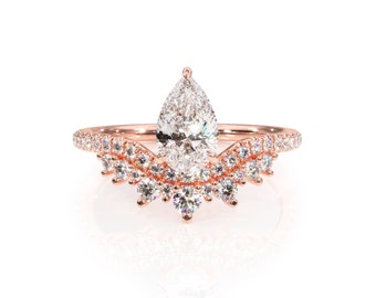 Horizontal Bezel Set Pear Shape Diamond Ring 14K Gold Bezel | Etsy