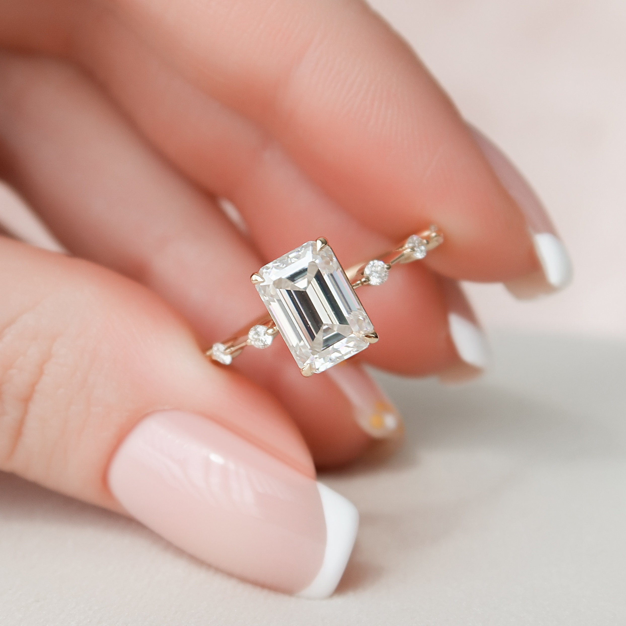 2 5 Dainty Emerald Cut Engagement Ring Moissanite Engagement Etsy