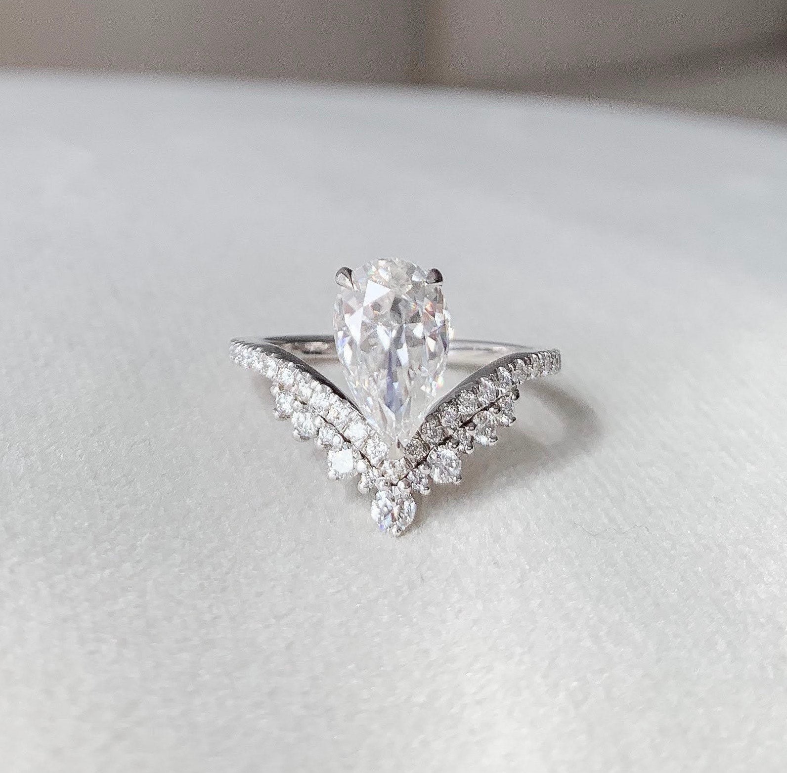 Pear Shaped Engagement Ring Chevron Engagement Ring | Etsy