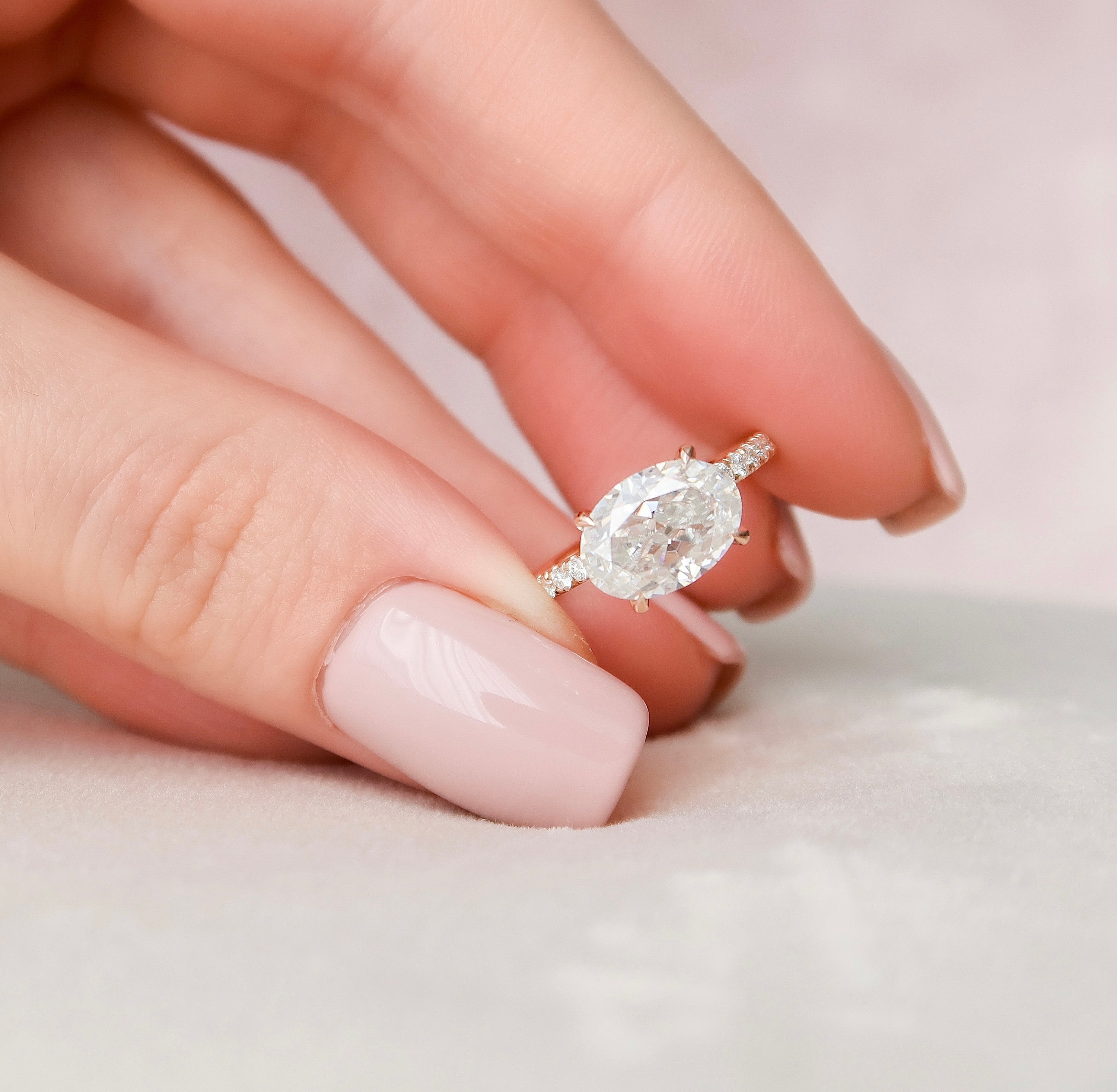 2 50 Ct East West Oval Engagement Ring Hidden Halo Moissanite Etsy