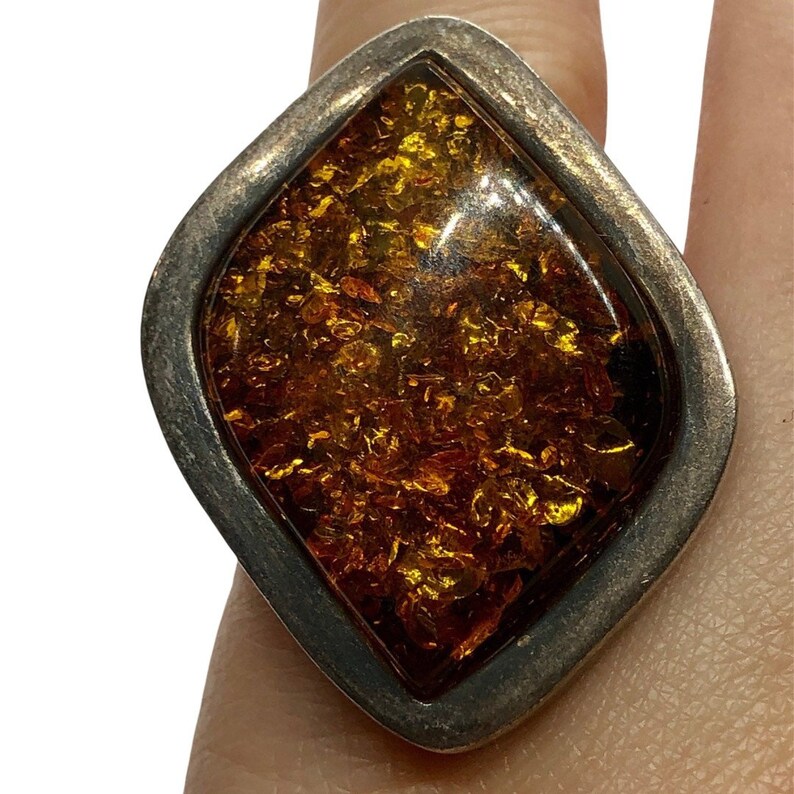 Vintage Large Amber Sterling Silver Ring - Etsy