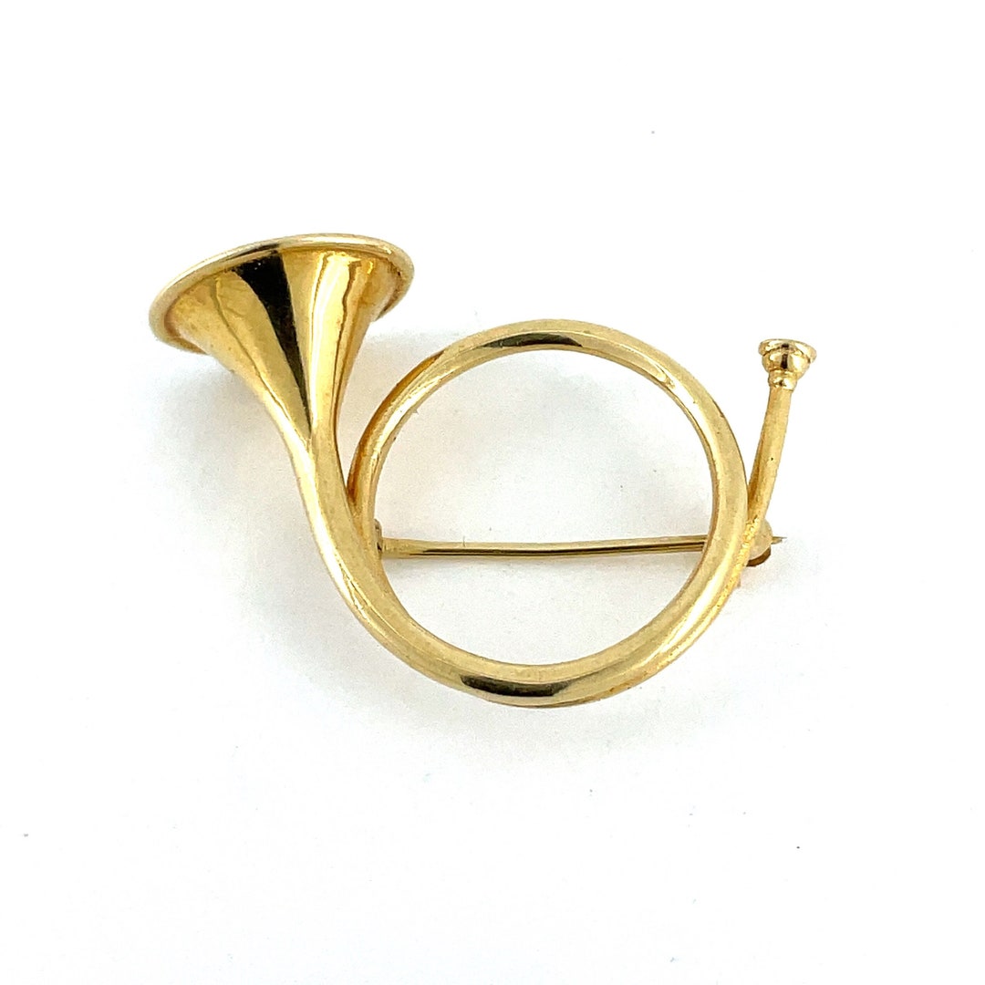 14K Gold French Horn Brooch Pin / Genuine Yellow Gold / Wind Instrument ...