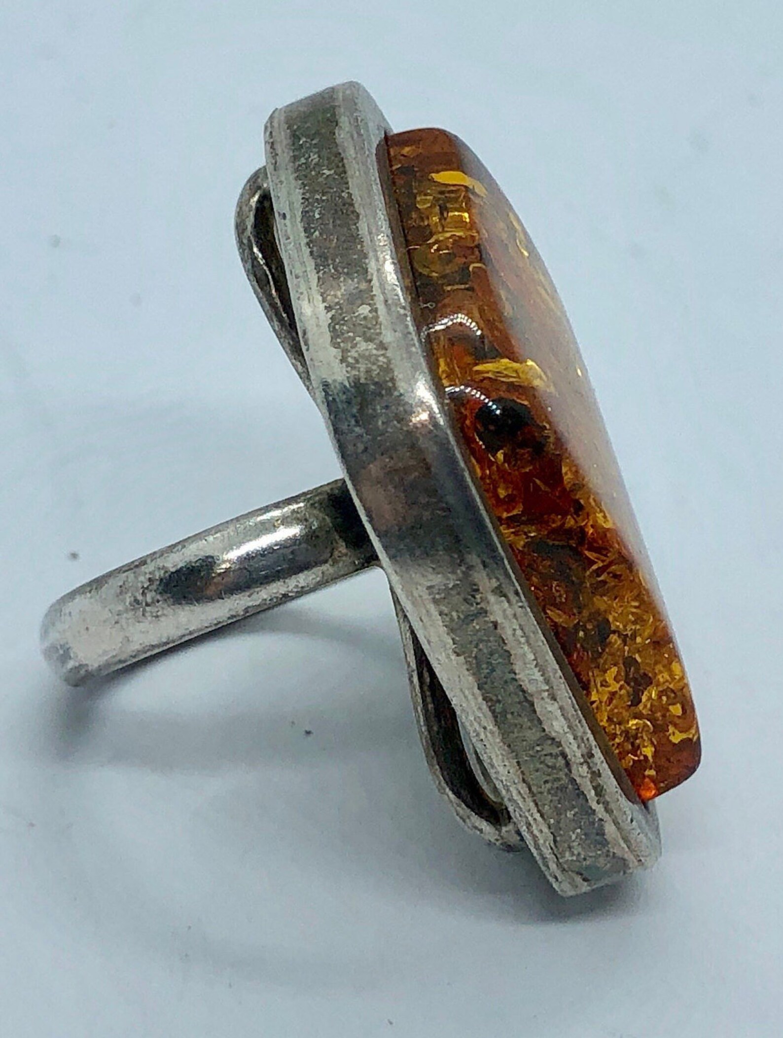 Vintage Large Amber Sterling Silver Ring - Etsy