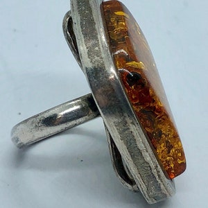 Vintage Large Amber Sterling Silver Ring - Etsy