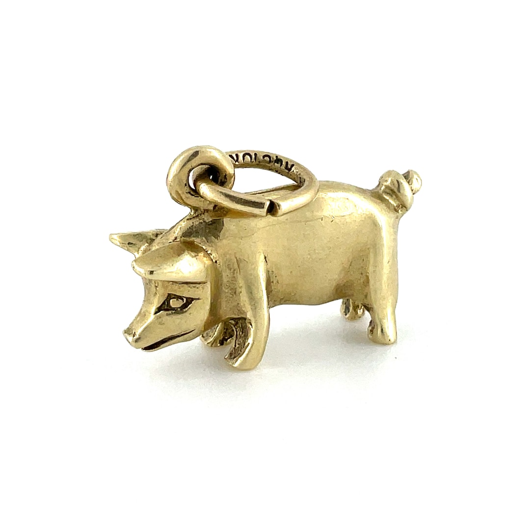 Solid Gold Pig Pendant / 10K Yellow Gold / Farm Animal Jewelry / Swine ...