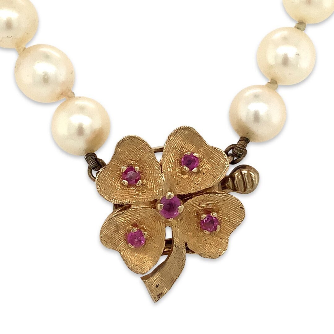 Genuine Cultured Pearls & Pink Sapphires Gold Four Leaf Clover Necklace ...