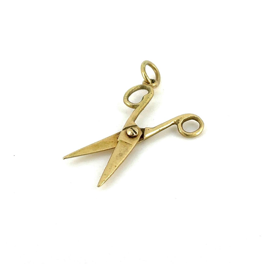 Vintage 14K Gold Scissors Pendant / Moving Jewelry / Genuine Yellow ...