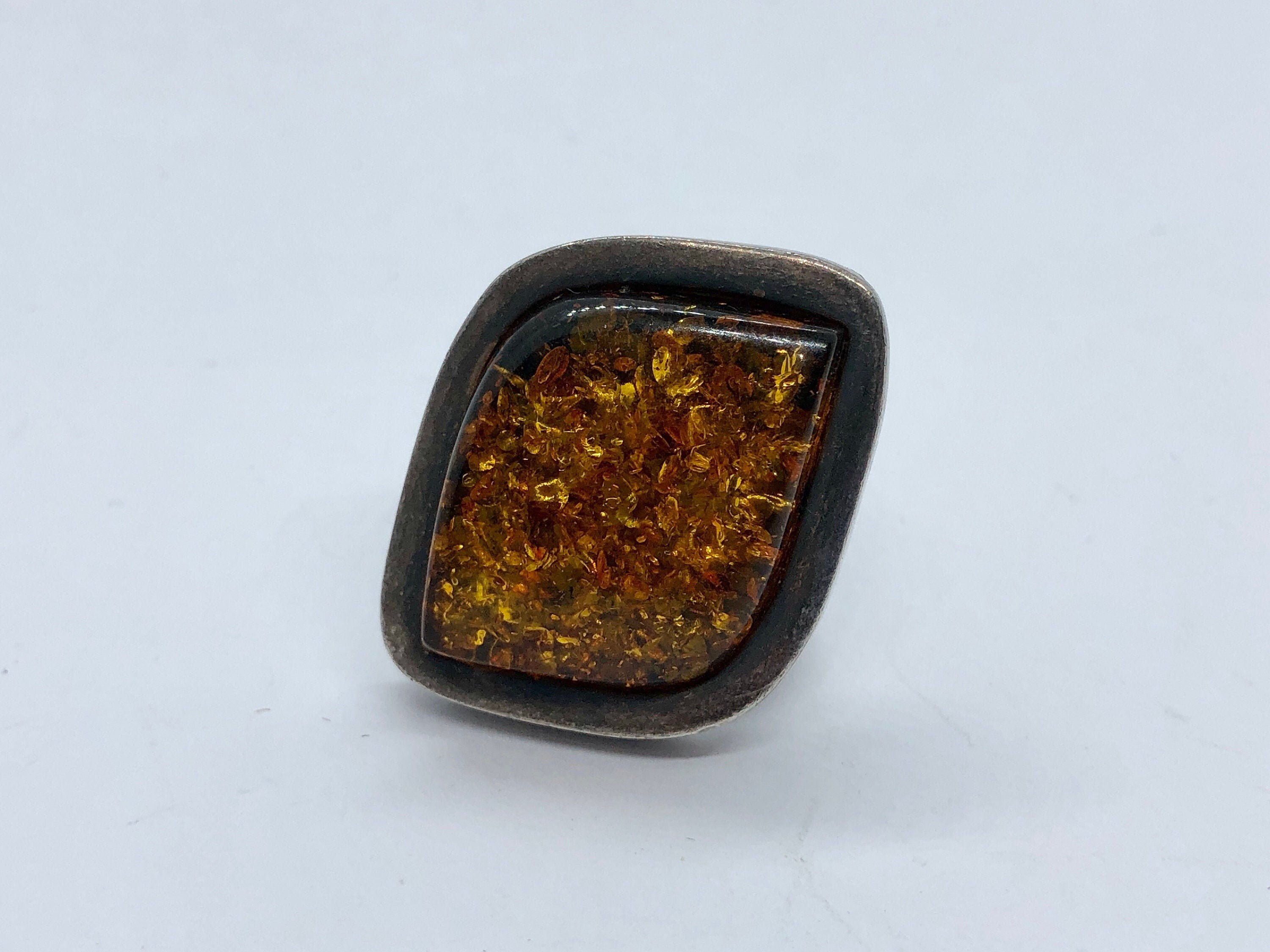 Vintage Large Amber Sterling Silver Ring - Etsy