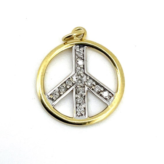 14K Gold & Diamond Peace Sign Pendant / Genuine Two-T… - Gem