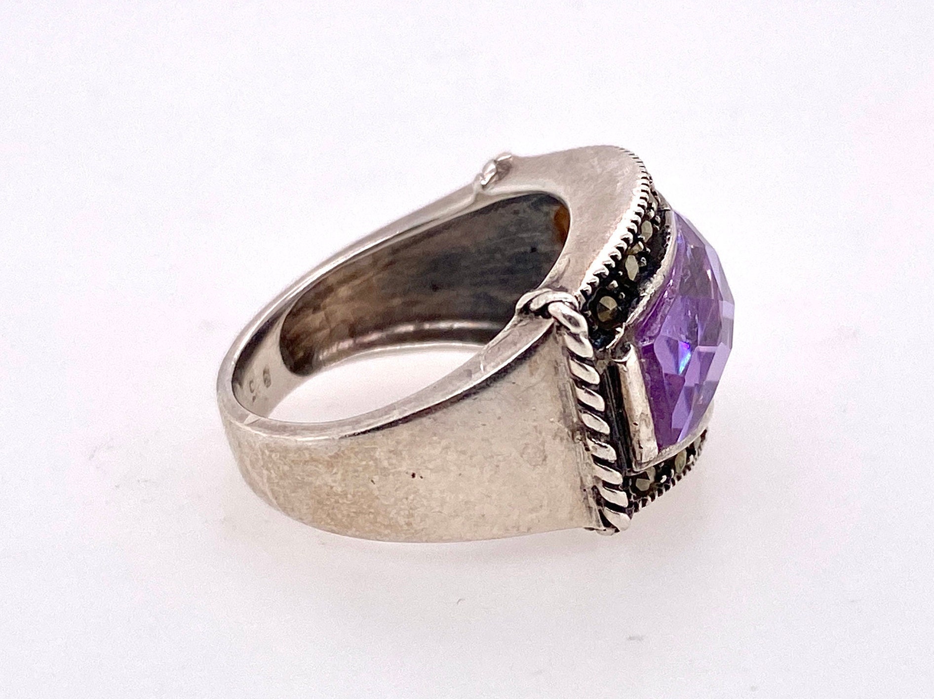 Vintage Purple Stone Sterling Silver Band Statement Ring | Etsy