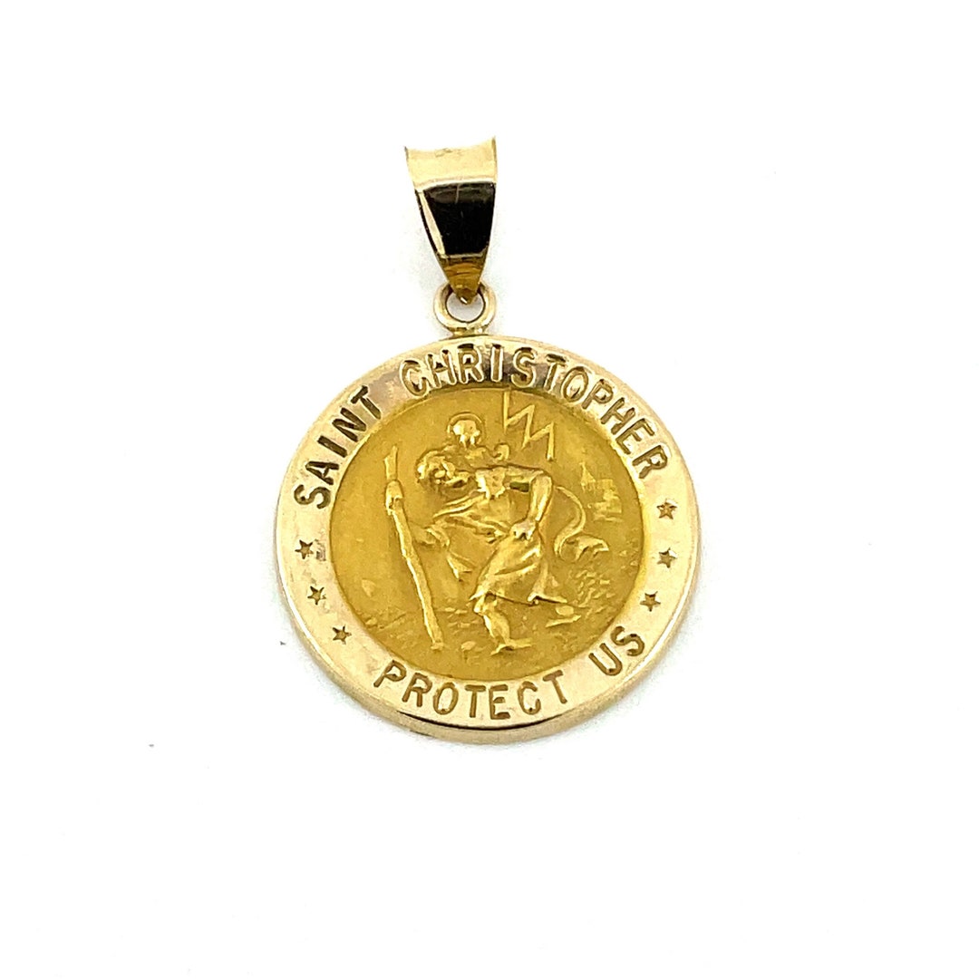 14K Gold Saint Christopher Pendant / Genuine Yellow Gold / Protect Us All / Religious Jewelry ...