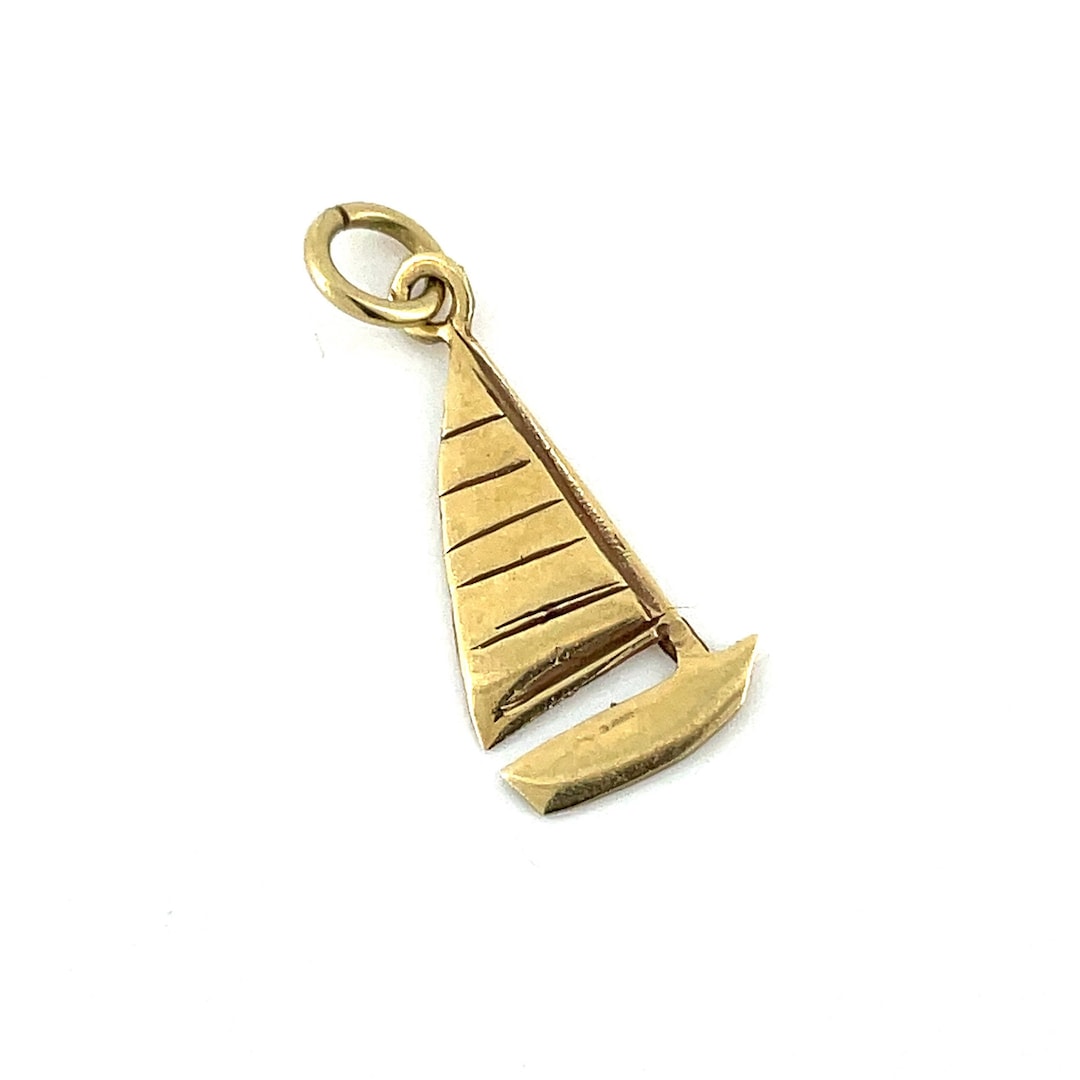 14K Gold Sailboat Sailing Pendant / Genuine Yellow Gold / Nautical Boat ...